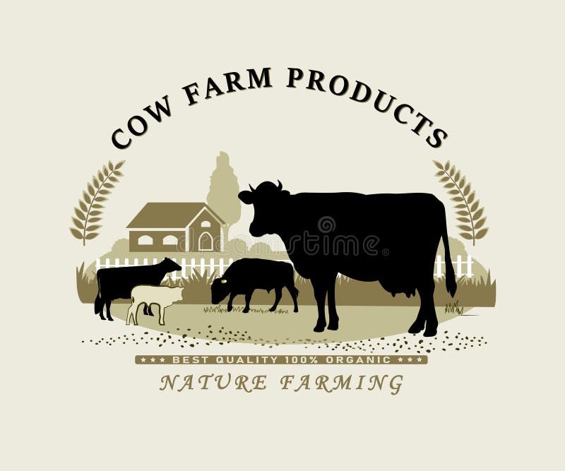 Frame with Cow Farm Objects Silhouettes and Text for Product Labels ...