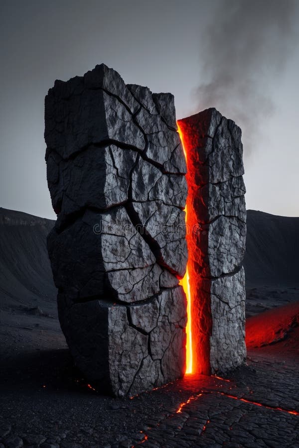 A Frame of Cracked Volcanic Rock with Glowing Lava Underneath. Stock ...