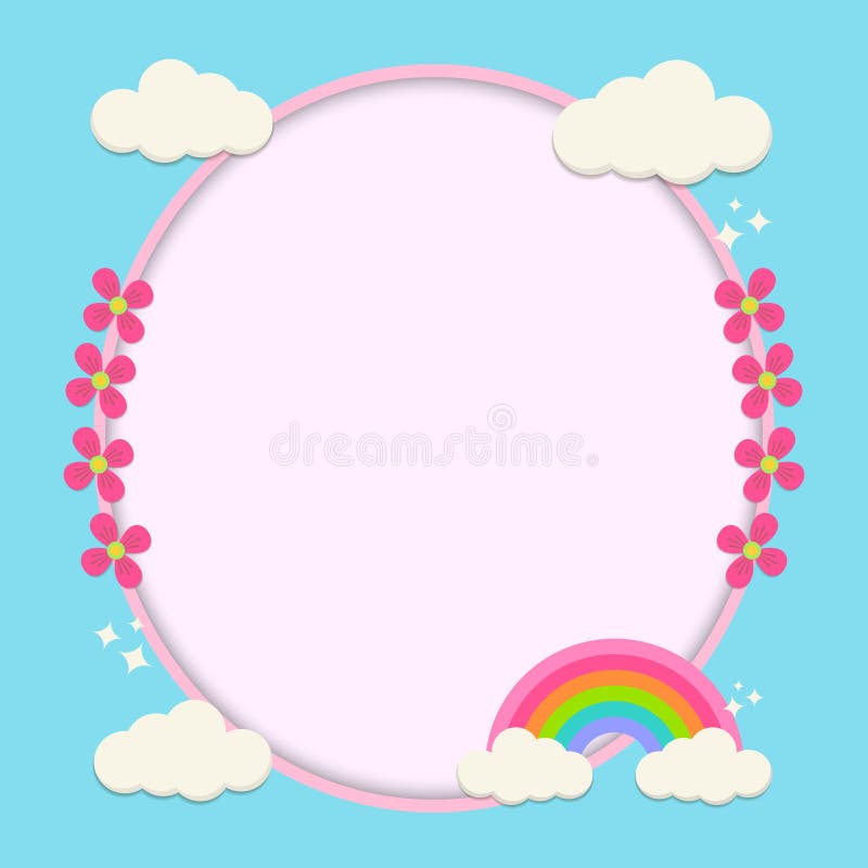Frame Decorated with Clouds and Rainbows and Flowers Stock Vector ...