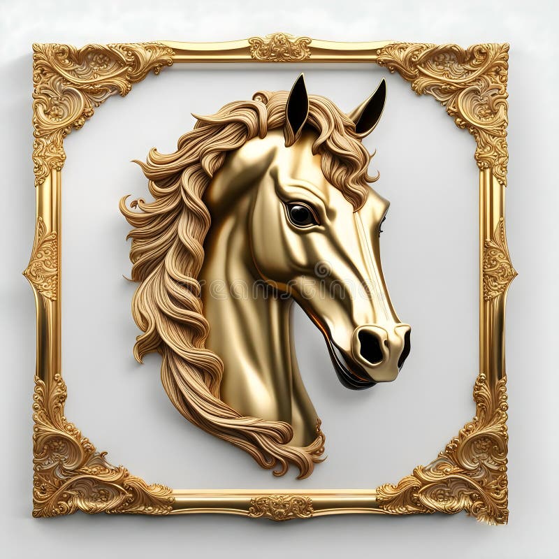 Frame Decoration Head Horse Gold White Stock Illustration ...