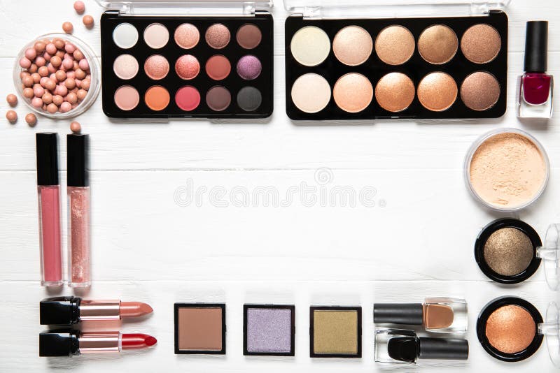 Background, Frame with Makeup Cosmetics Products and Stokes Stock ...