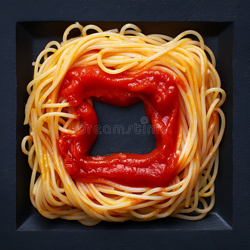 Frame of Delicious Spaghetti with Ketchup on a Black Background, for ...