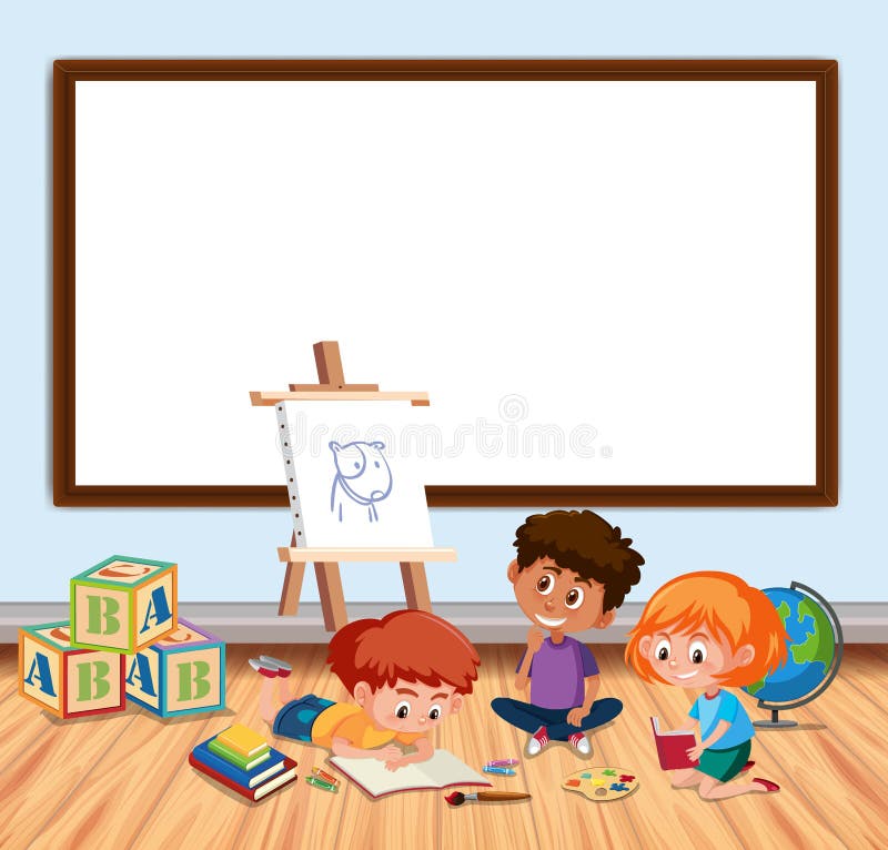 Frame Design with Board and Kids in Classroom Stock Illustration ...