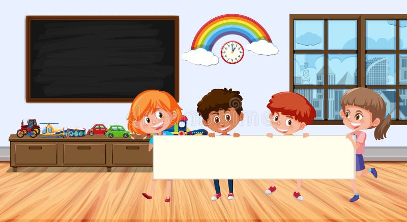 Frame Design with Board and Kids Stock Vector - Illustration of male ...