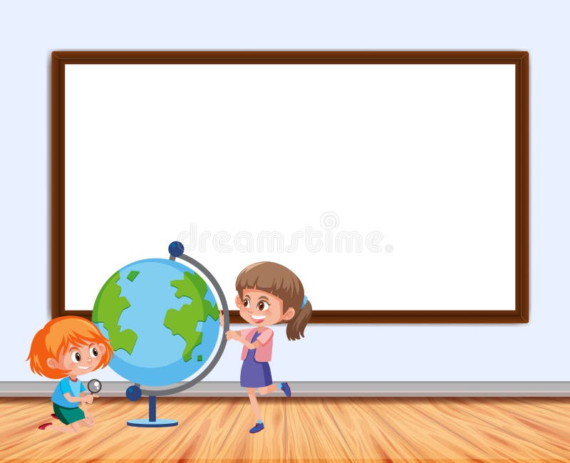 Frame Design with Board and Two Girls Stock Vector - Illustration of ...