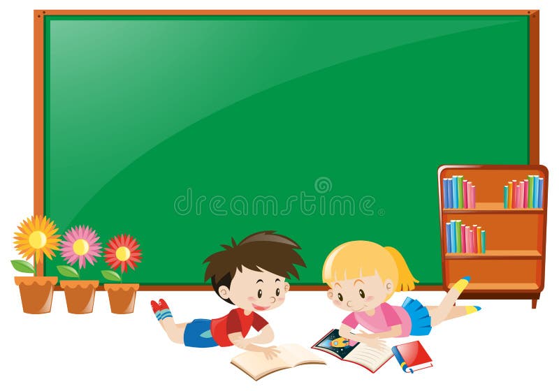 Frame Design with Boy and Girl Reading Books Stock Vector ...