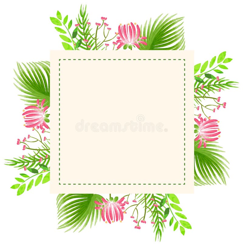 Frame Design with Flowers and Leaves Stock Vector - Illustration of ...