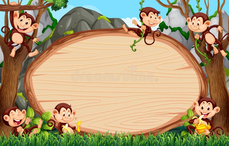 Frame Design with Many Monkeys Around Border Stock Vector ...