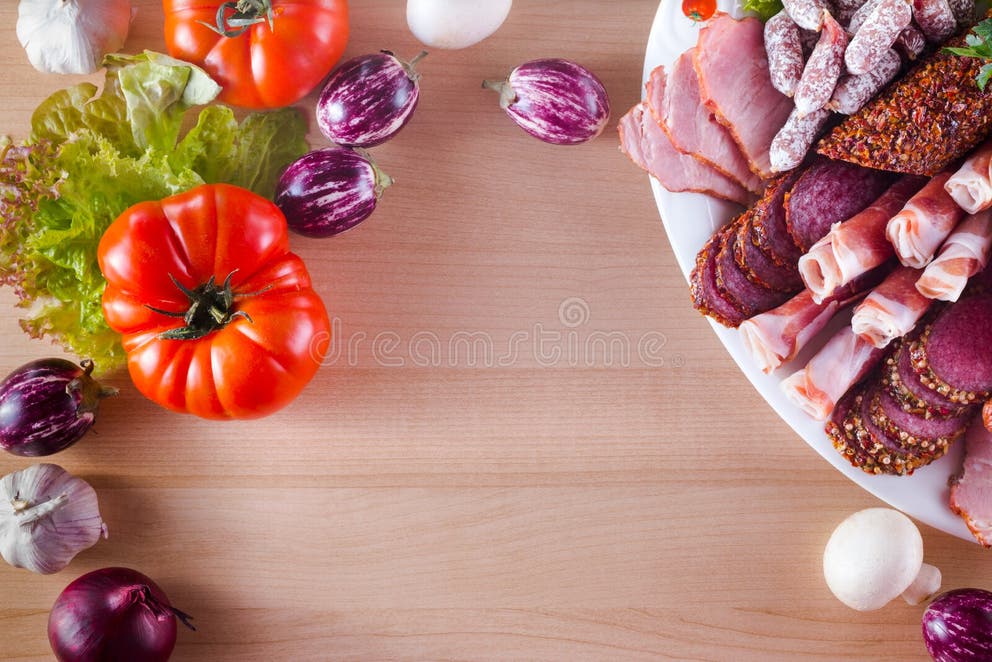 Frame of Different Appetizer on Plate Like Jamon, Bacon, Salami with ...