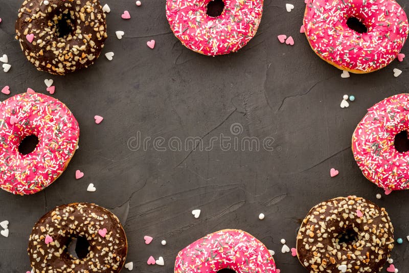 Frame of Donuts with Icing and Sprinkles, Overhead View. Colorful ...