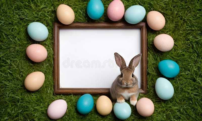 Frame of Easter Eggs and Myrtle, Easter Bunny. Stock Illustration - Illustration of seasonal ...