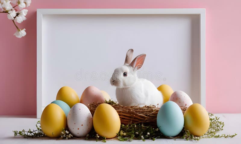 Frame of Easter Eggs and Myrtle, Easter Bunny. Stock Illustration ...