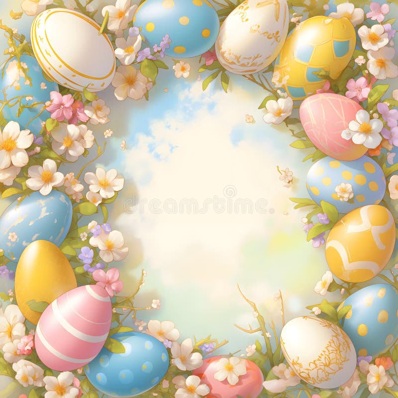 Frame for Easter Festival. Pastel Colorful Easter Eggs with Cute ...
