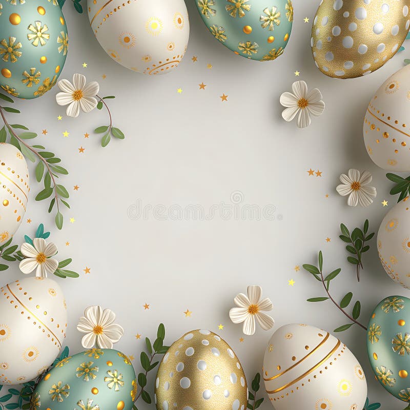 Frame for Easter Festival. Pastel White and Emerald Easter Eggs with ...