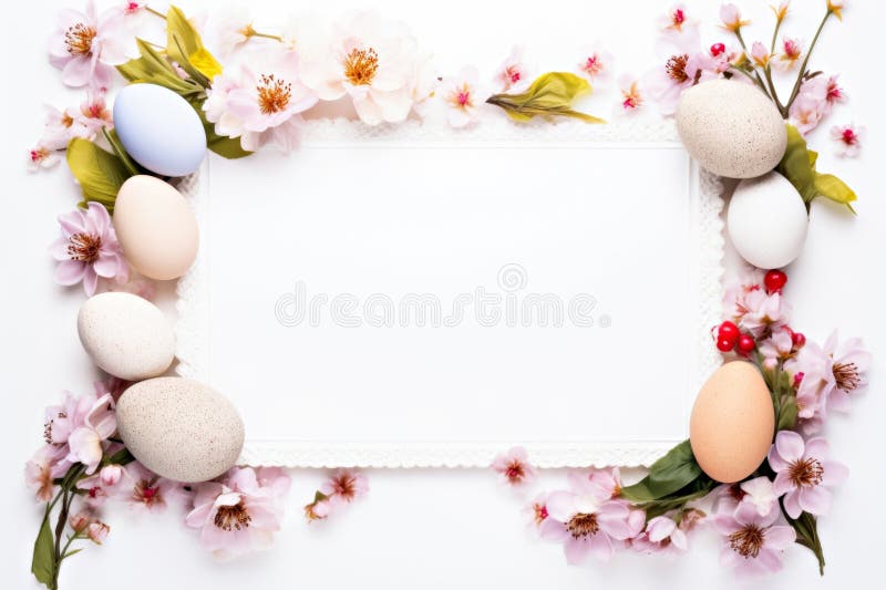 A Frame with Eggs and Flowers on a White Background. Stock Illustration ...