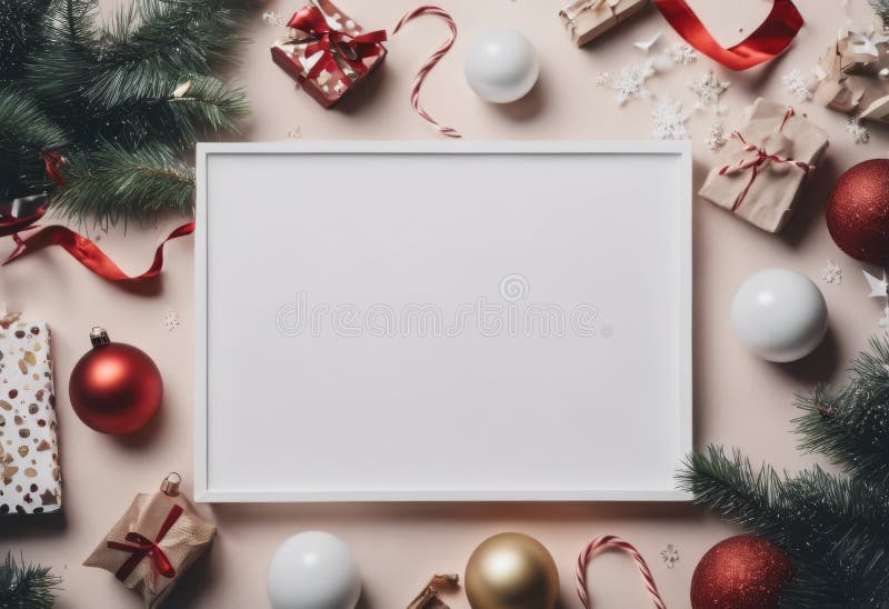 The Frame is Empty, and the Decorations Include a Mix of Red and White ...