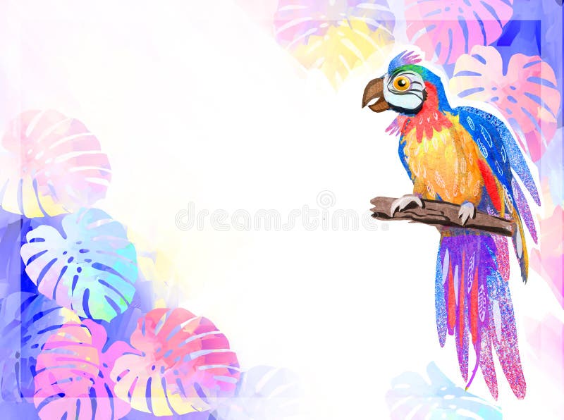 Frame with Exotic Tropical Leaves and Parrot. Stock Illustration ...