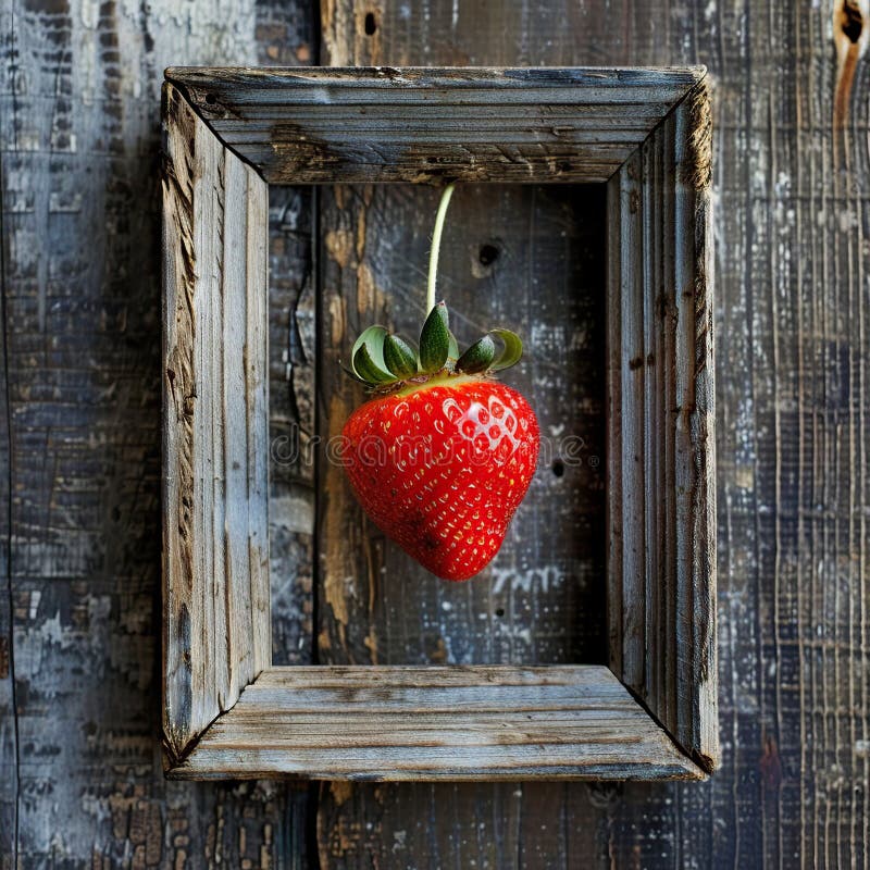 Frame Featuring a Juicy Strawberry on a Rustic Wooden Table for ...