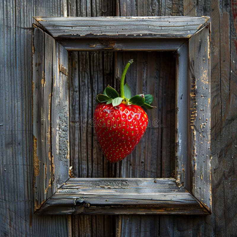 Frame Featuring a Juicy Strawberry on a Rustic Wooden Table for ...