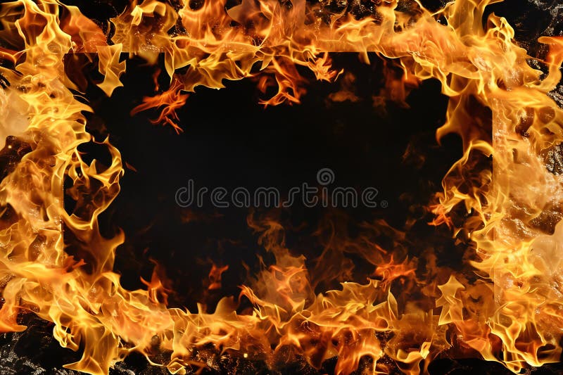 Frame of Fire Flames on a Black Background, Place for Your Text Stock ...