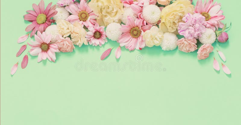Frame of Flowers on Green Background Stock Photo - Image of blossom ...