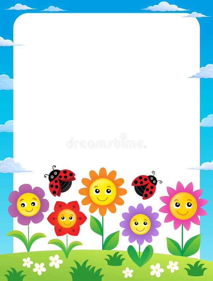 Frame of Red Ladybugs and Flowers Stock Vector - Illustration of ribbon ...