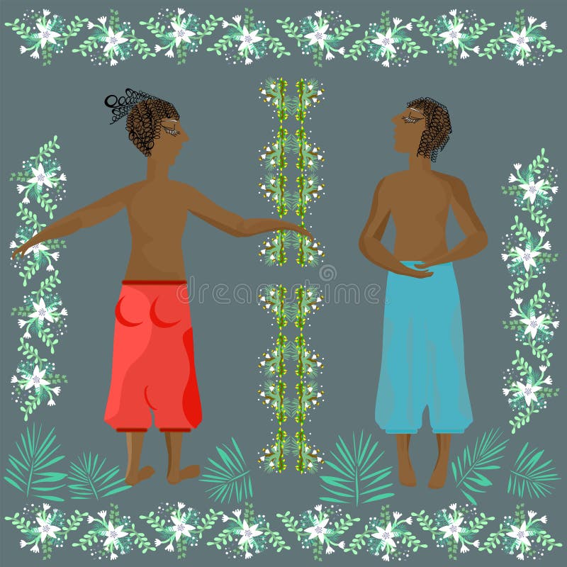 In a Frame of Flowers, Two People Stand Opposite Each Other Stock ...