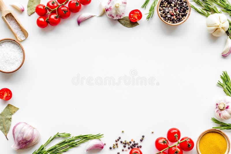 Frame of Food for Chef Work on White Background Top View Space for Text ...