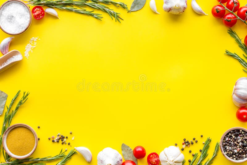 Frame of Food for Chef Work on White Background Top View Space for Text ...
