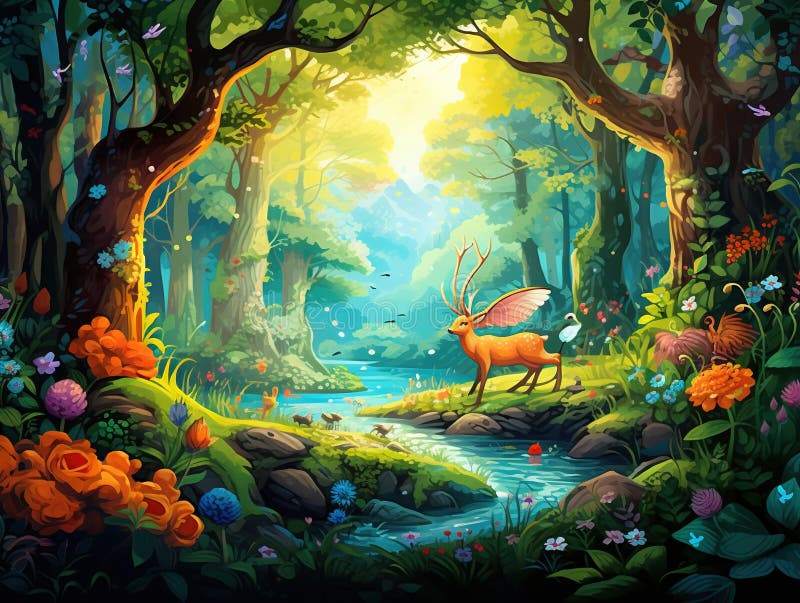 Frame with Forest Theme Made with Generative AI Illustration Stock ...