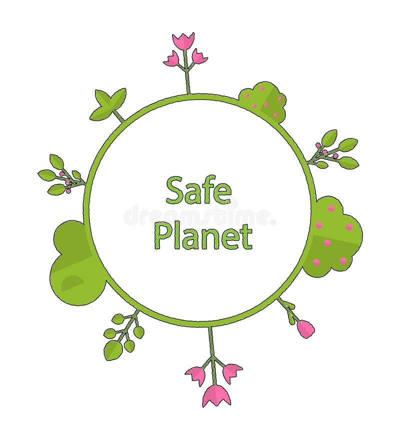 Frame Form Circle Green Earth Plant Flower Cry Safe Planet Stock Vector ...
