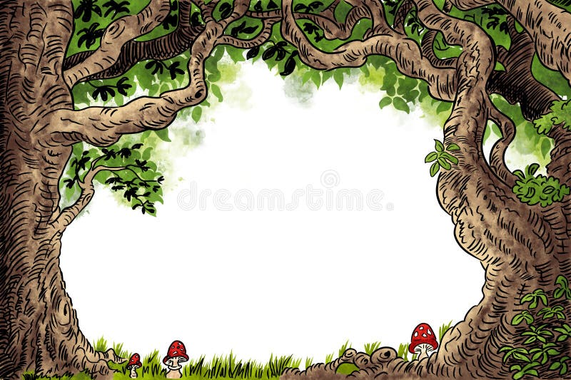 Frame Formed by Cartoon Trees for Copy Space with Night Sky in ...