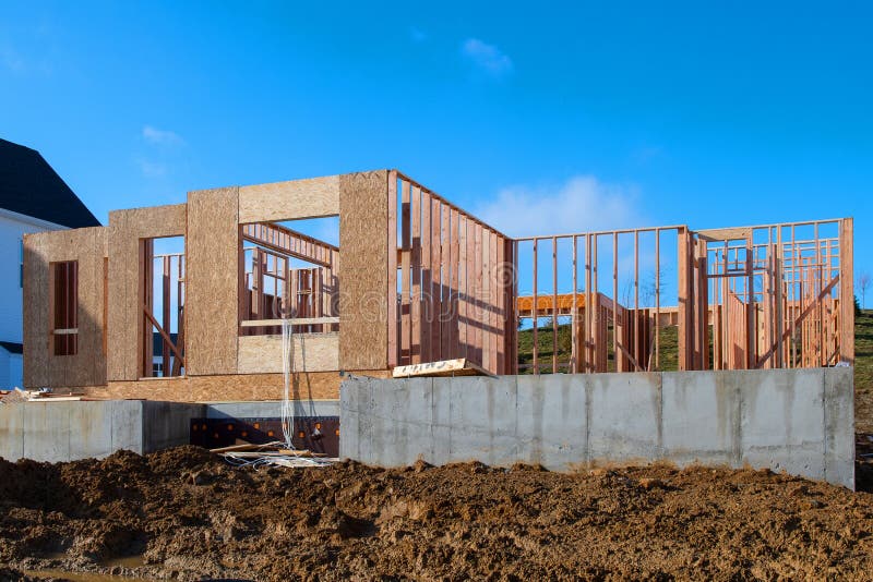 Frame and Foundation of the New House Stock Image - Image of wall ...