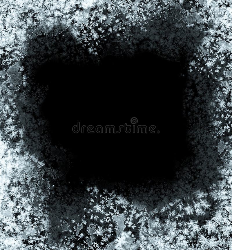 A Frame of a Frosty Pattern of Ice Crystals on a Black Background. a ...