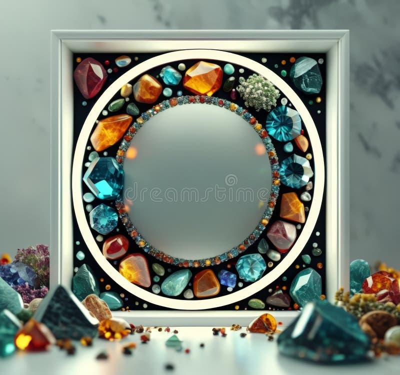 Frame with Gems and Crystals on Marble Background Stock Illustration ...