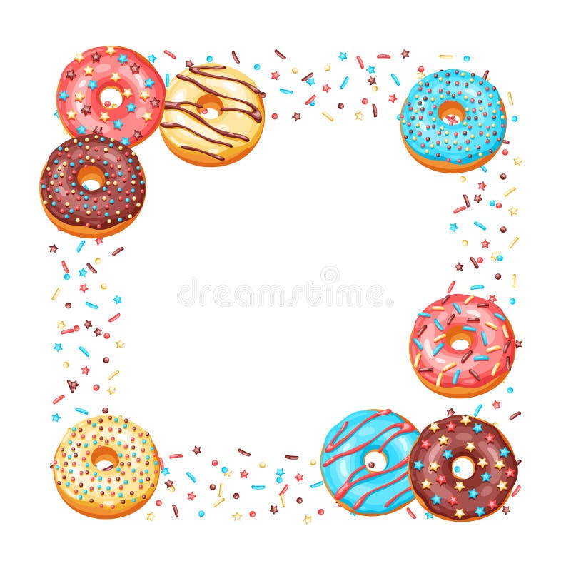 Sweet Bakery Design Template. Cartoon Donut Borders. Stock Vector ...