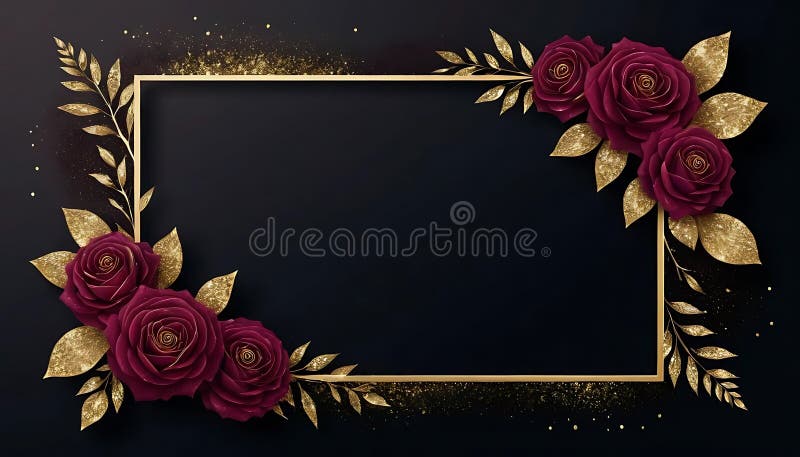 Frame with Golden and Maroon Flowers with Copy Space Stock Illustration ...