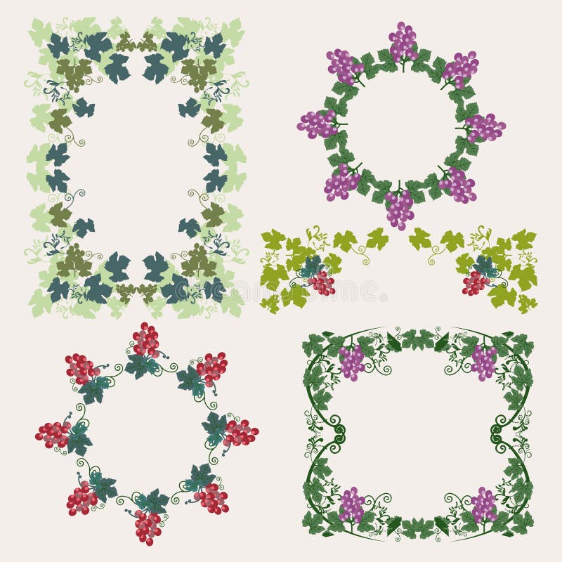 Frame with Grapes and Grape Design Elements Stock Vector - Illustration ...