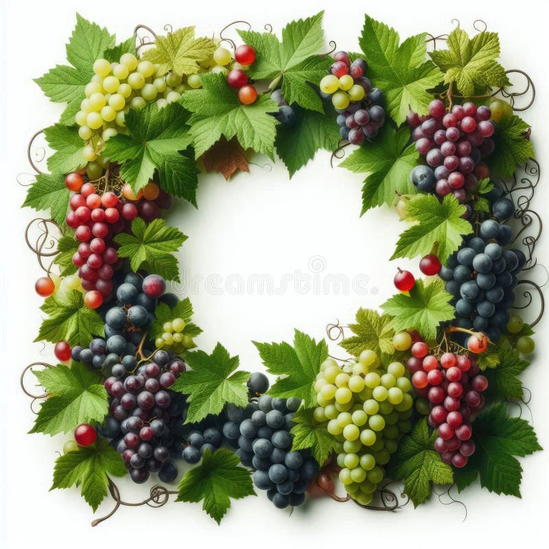 Frame of grapes and leaves stock illustration. Illustration of blossom ...