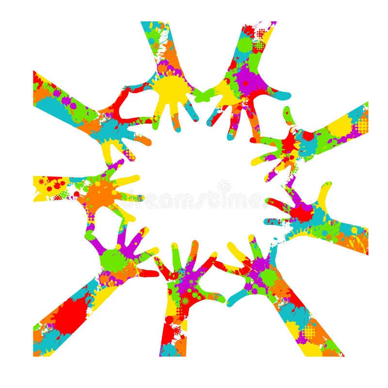 Colored Hands. Friendship. Frame with Rainbow Palms. Vector ...