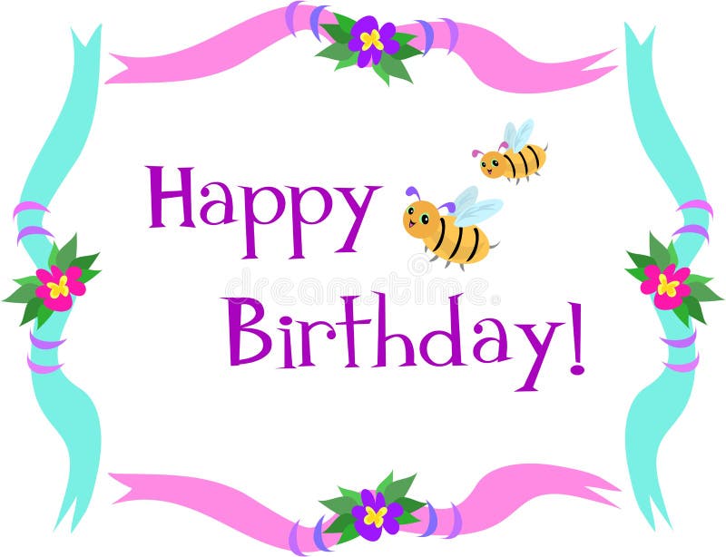 Spring Bees And Flowers Clipart Happy Birthday