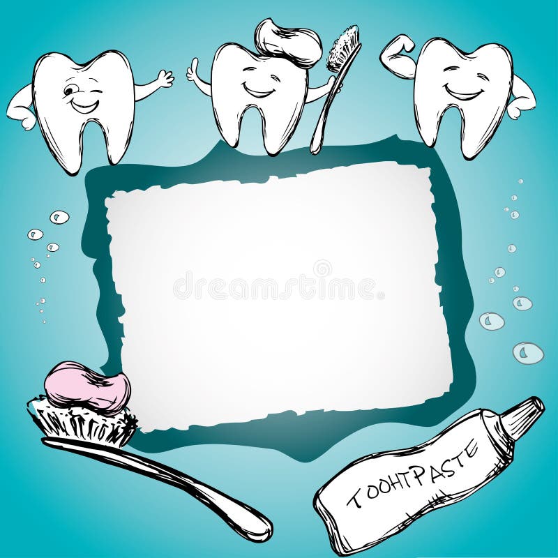 Frame with Healthy Teeth, Toothpaste, Toothbrush Stock Vector ...