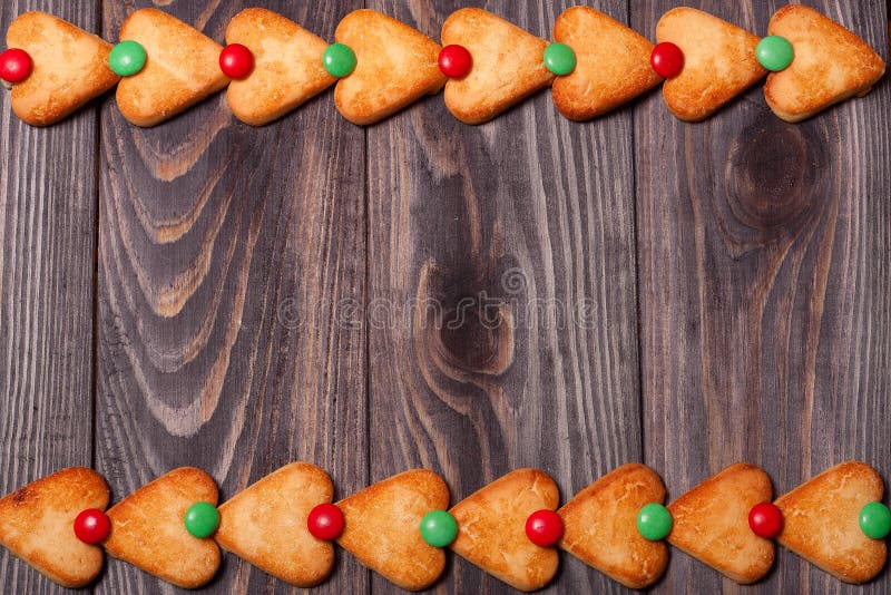 Frame from Heart Shaped Cookies on Wooden Table Stock Image - Image of ...