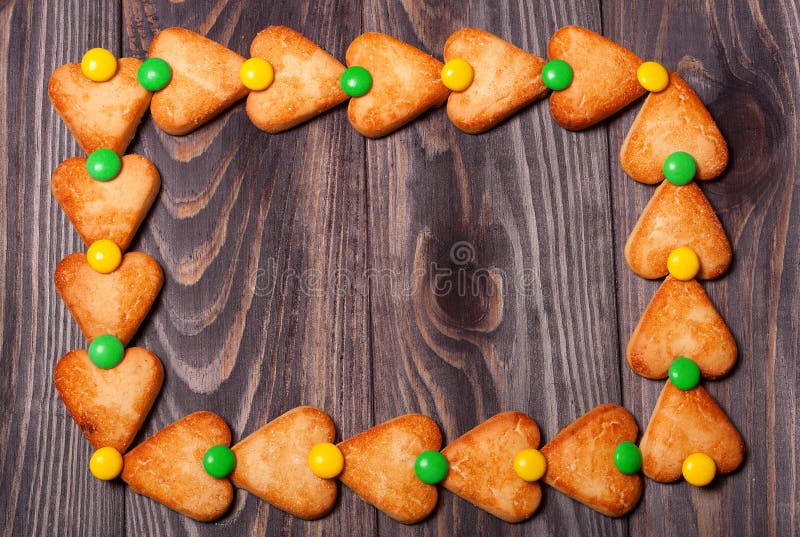 Frame from Heart Shaped Cookies on Wooden Table Stock Photo - Image of ...