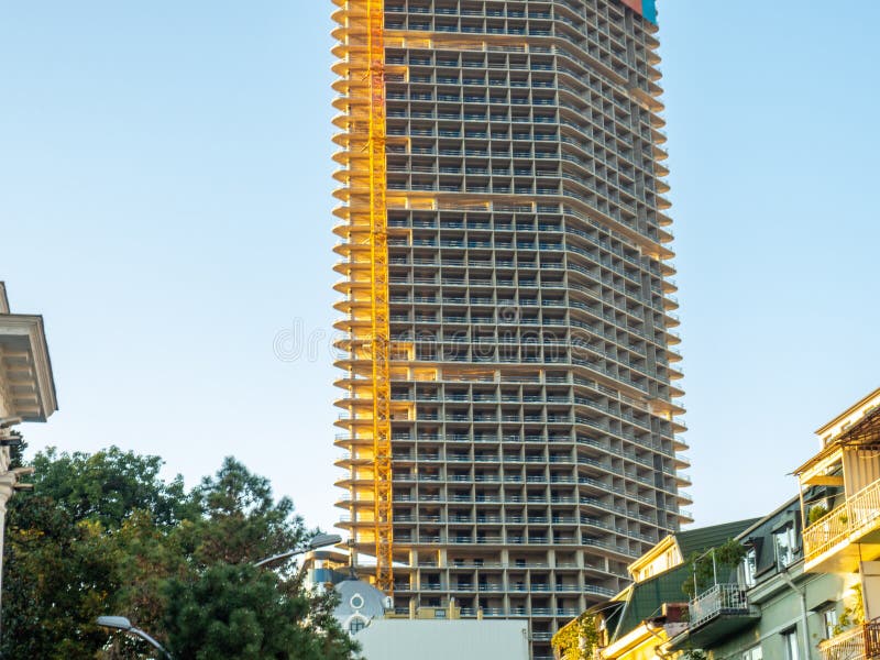 The Frame of a High-rise Building Under Construction. Reinforced ...