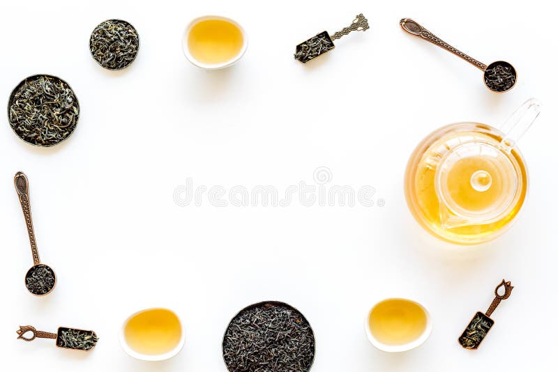 Frame of Hot and Dry Tea in Teapot and Cups. Tea Ceremony Concept Stock ...