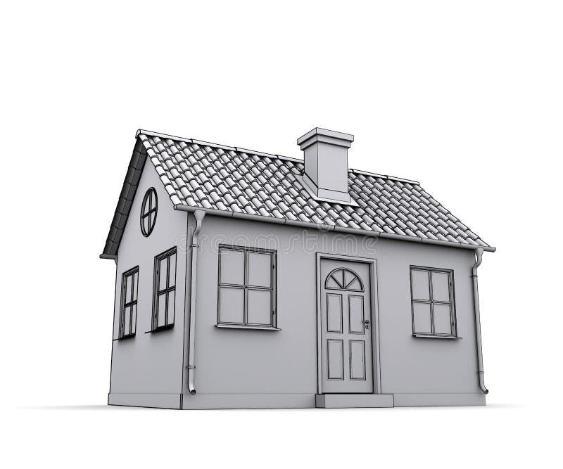 Frame House 3d Model of a White Stock Illustration - Illustration of ...