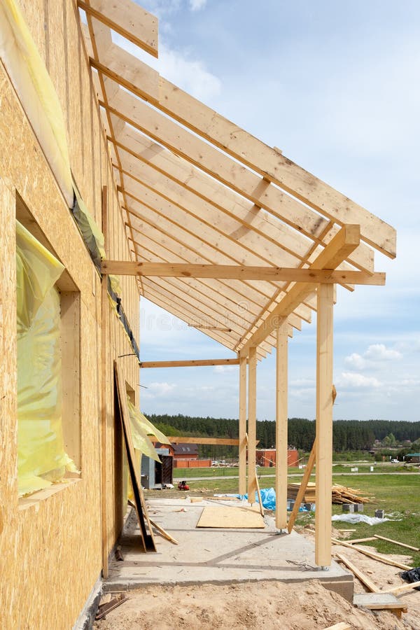 House Construction Concept. Low Angle View Close Up Photo of Two House ...