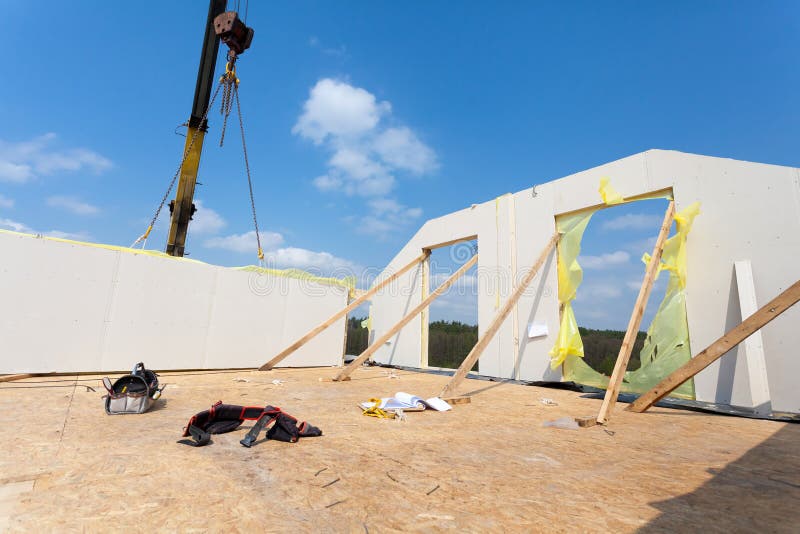 Frame House Construction. Installation Finished Walls on the Second ...