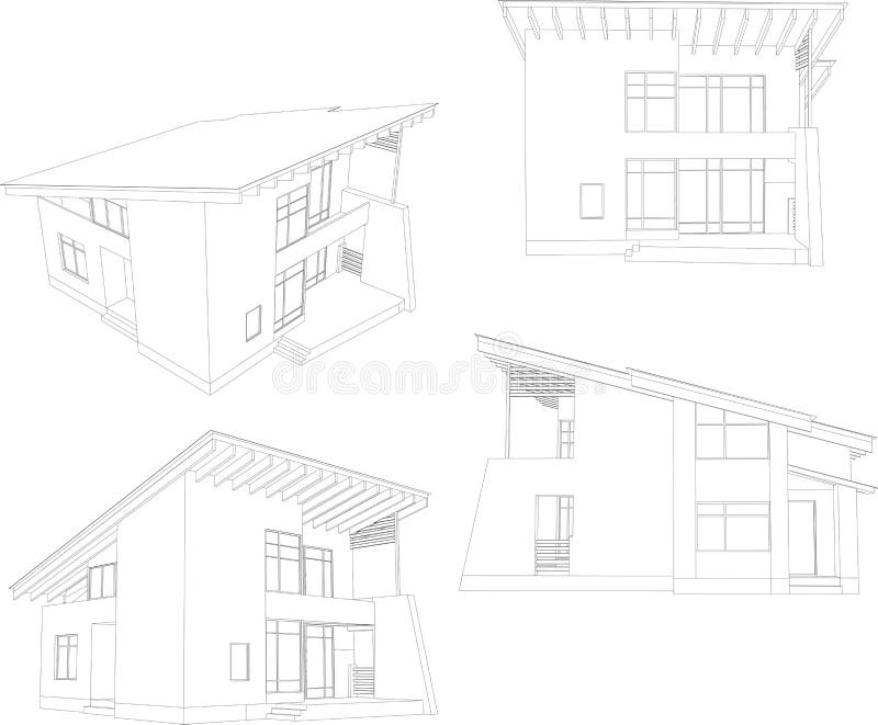 Frame house. Four angle stock illustration. Illustration of engineering ...